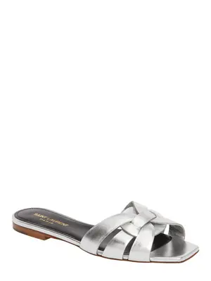 Saint Laurent Saint Laurent Tribute Nu Pieds Slide Sandal Silver