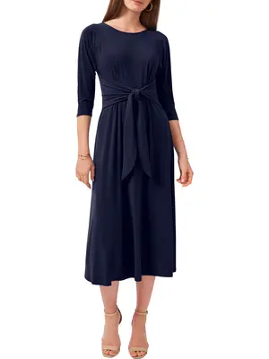 Chaus Chaus Tie Front Fit & Flare Midi Dress Navy