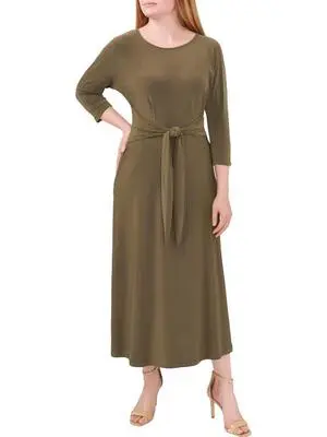 Chaus Tie Front Fit & Flare Midi Dress - Olive 304