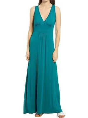 Loveappella V-neck Jersey Maxi Dress - Jade