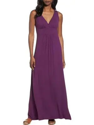 Loveappella V-neck Jersey Maxi Dress - Purple Dark
