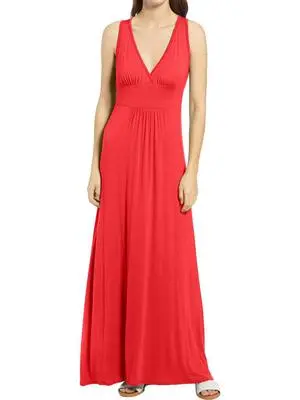 Loveappella V-neck Jersey Maxi Dress - Red Lipstick