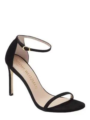 STUART WEITZMAN Nudistsong Ankle Strap Sandal - Black Suede