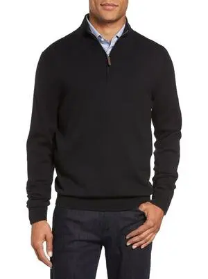 Nordstrom Cotton & Cashmere Half Zip Pullover Sweater Black Caviar