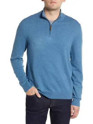 Nordstrom Cotton & Cashmere Half Zip Pullover Sweater Blue Captain