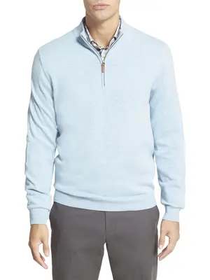Nordstrom Cotton & Cashmere Half Zip Pullover Sweater Blue Skyway