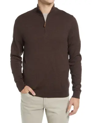 Nordstrom Cotton & Cashmere Half Zip Pullover Sweater Brown Coffee Heather