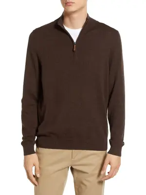 Nordstrom Cotton & Cashmere Half Zip Pullover Sweater Brown Seal