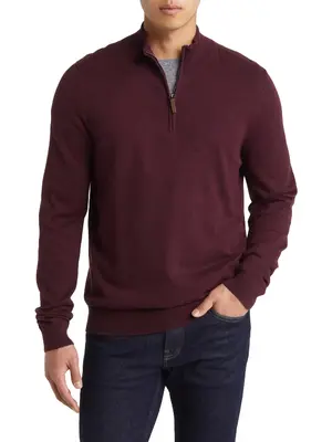 Nordstrom Cotton & Cashmere Half Zip Pullover Sweater Burgundy Dark