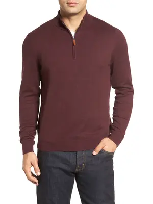 Nordstrom Cotton & Cashmere Half Zip Pullover Sweater Burgundy Fudge