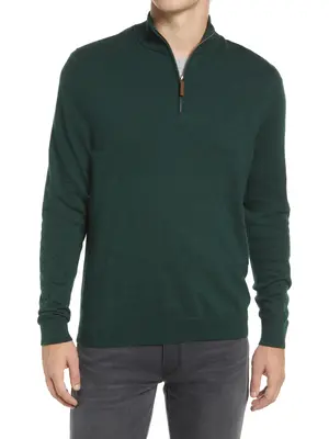 Nordstrom Cotton & Cashmere Half Zip Pullover Sweater Green Ponderosa Heather