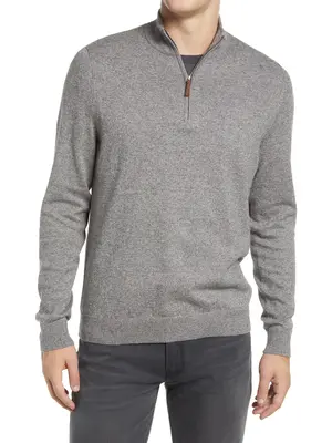 Nordstrom Cotton & Cashmere Half Zip Pullover Sweater Grey Shade Marl