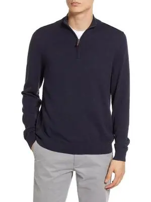 Nordstrom Cotton & Cashmere Half Zip Pullover Sweater Navy Night