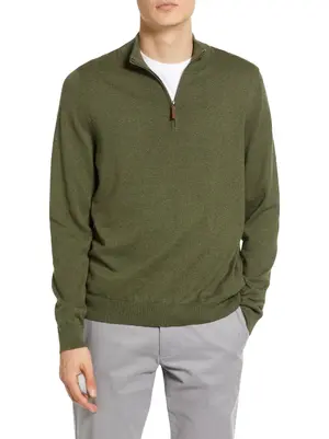 Nordstrom Cotton & Cashmere Half Zip Pullover Sweater Olive Night