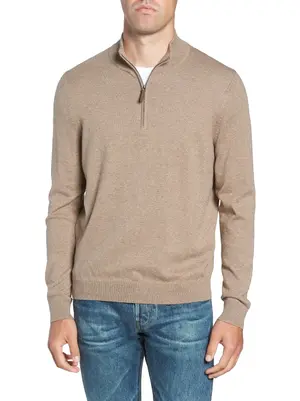 Nordstrom Cotton & Cashmere Half Zip Pullover Sweater Tan Portabella