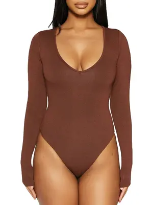 Naked Wardrobe Nw Deep V Bodysuit Chocolate