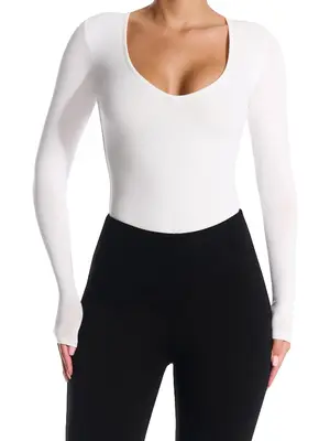 Naked Wardrobe Nw Deep V Bodysuit White