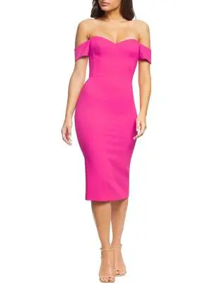 Dress The Population Dress The Population Bailey Off-The-Shoulder Body-Con Dress Bright Fuchsia