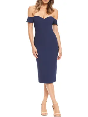 Dress The Population Dress The Population Bailey Off-The-Shoulder Body-Con Dress Midnight Blue
