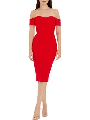 Dress The Population Dress The Population Bailey Off-The-Shoulder Body-Con Dress Rouge