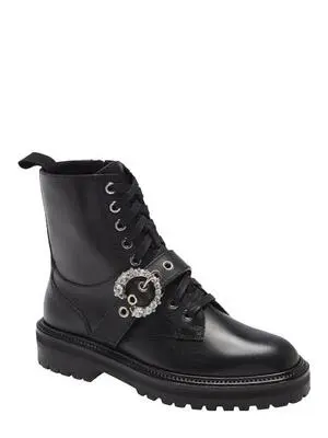 JIMMY CHOO Cora Crystal Buckle Combat Boots Black
