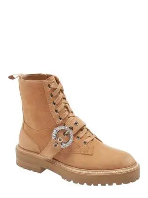 JIMMY CHOO Cora Crystal Buckle Combat Boots - Caramel/crystal
