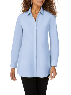 Foxcroft Foxcroft Cici Non-Iron Tunic Blouse Blue Freesia