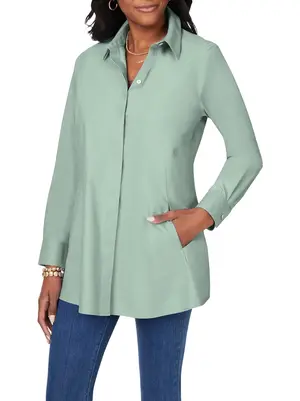 Foxcroft Foxcroft Cici Non-Iron Tunic Blouse Jade Gem