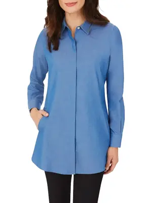 Foxcroft Foxcroft Cici Non-Iron Tunic Blouse Mountain Blue