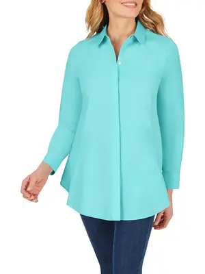 Foxcroft Foxcroft Cici Non-Iron Tunic Blouse Turquoise Tide