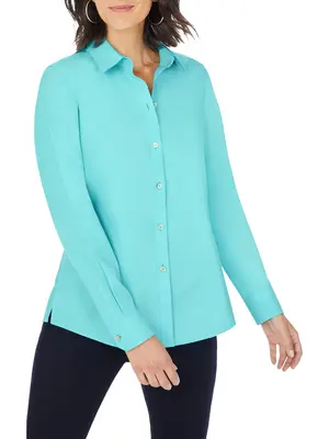 Foxcroft FOXCROFT Dianna Non-Iron Cotton Shirt Turquoise Tide