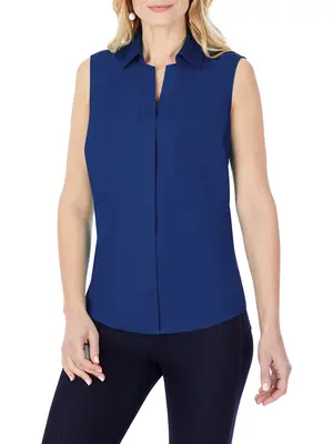 Foxcroft Foxcroft Taylor Non-iron Sleeveless Shirt Glacial Blue