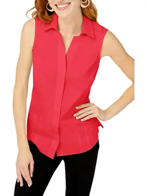 Foxcroft Foxcroft Taylor Non-iron Sleeveless Shirt Watermelon