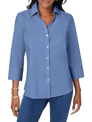 Foxcroft Foxcroft Mary Button-Up Blouse Blue Denim