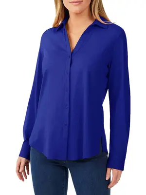 Foxcroft Foxcroft Mary Button-Up Blouse Blue Iris