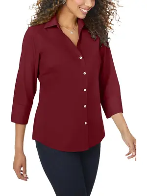 Foxcroft Foxcroft Mary Button-Up Blouse Deep Garnet
