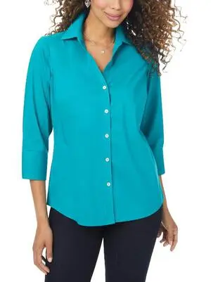 Foxcroft Mary Button-up Blouse - Teal Quartz