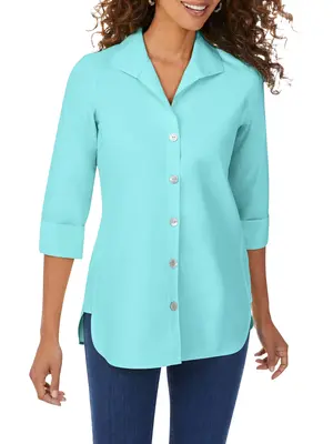 Foxcroft Foxcroft Pandora Non-Iron Cotton Shirt Turquoise Tide