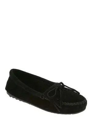 Minnetonka Kilty Suede Driving Shoe - Black