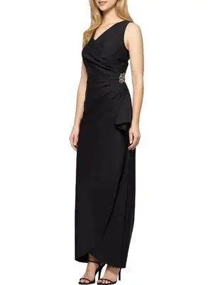Alex Evenings Alex Evenings Embellished Side Drape Column Gown Black
