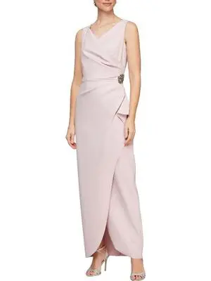 Alex Evenings Alex Evenings Embellished Side Drape Column Gown Blush