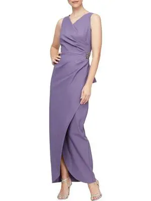 Alex Evenings Embellished Side Drape Column Gown - Icy Orchid