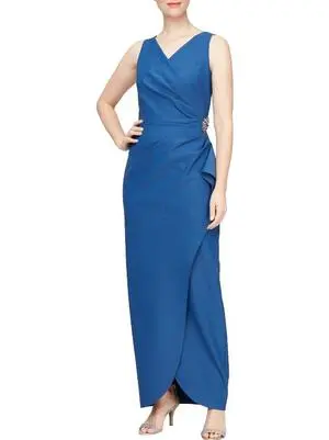 Alex Evenings Alex Evenings Embellished Side Drape Column Gown Indigo
