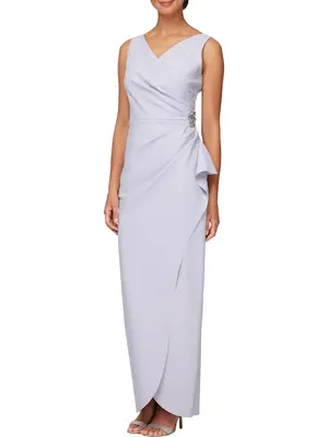 Alex Evenings Alex Evenings Embellished Side Drape Column Gown Lavender