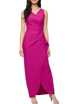 Alex Evenings Embellished Side Drape Column Gown - Magenta