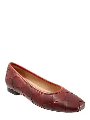 Trotters Hanny Woven Flat By - Red Leather