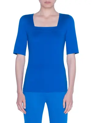 Akris Akris Punto Square Neck Jersey T-Shirt Lake