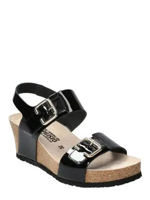 Mephisto Lissandra Platform Wedge Sandal - Black Patent