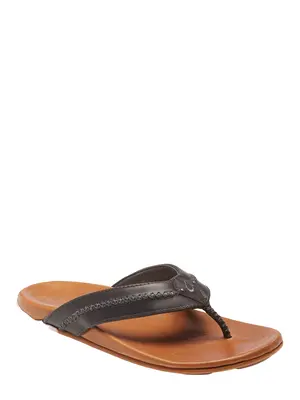 Olukai OluKai Mea Ola Flip Flop Charcoal/ Fox Leather
