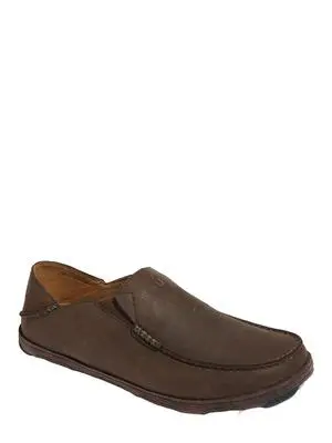 Olukai Moloa Leather Slip-on Loafer - Dark Wood/ Dark Java